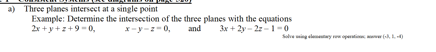 Solved a) ﻿Three planes intersect at a single pointExample: | Chegg.com