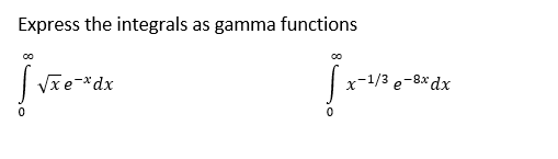 Solved Express the integrals as gamma functions 00 | Ve="dx | Chegg.com