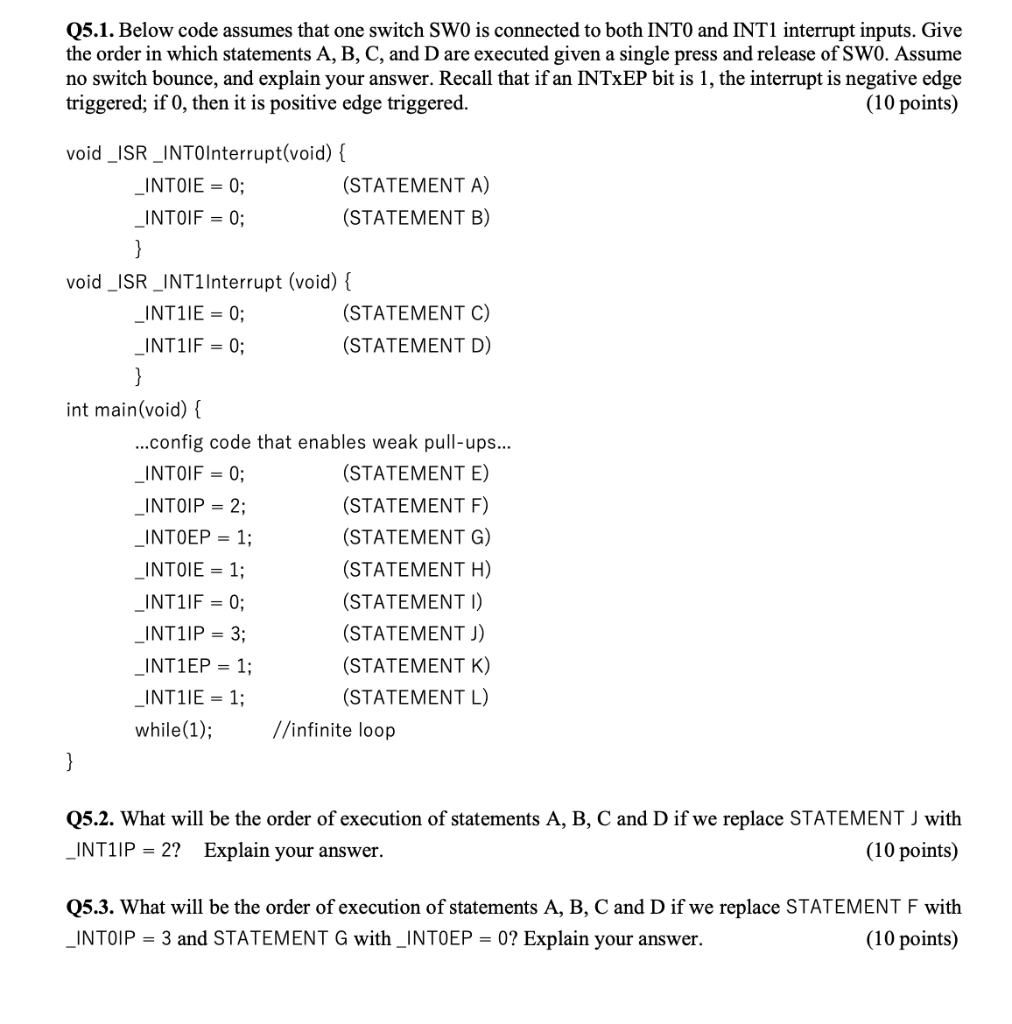 Solved Q5.1. Below code assumes that one switch SWO is | Chegg.com
