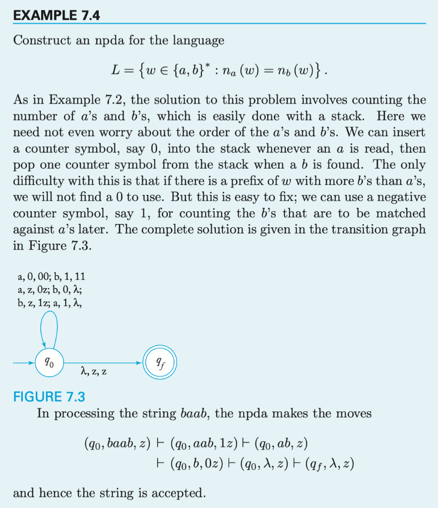 Solved What language is accepted by the npda in Example 7.4 | Chegg.com