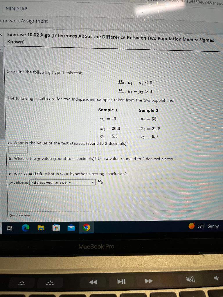 Solved Exercise 10.02 Algo (Inferences About the Difference | Chegg.com