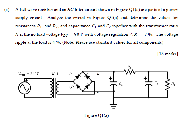 Solved (a) A full wave rectifier and an RC filter circuit | Chegg.com