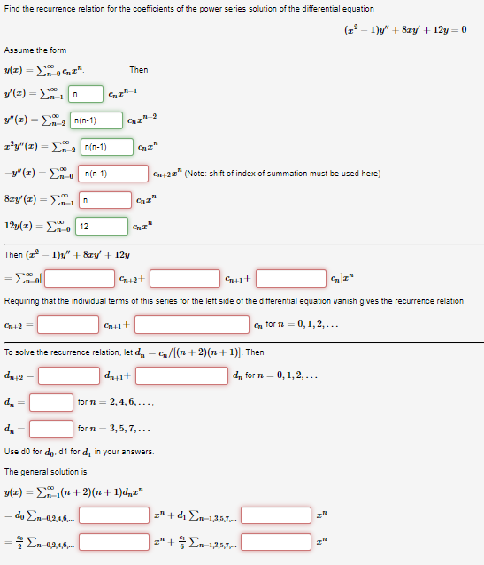 Solved Find The Recurrence Relation For The Coefficients Of
