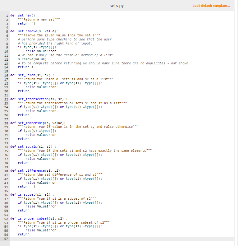 Solved sets.py Load default templ def set_new() : "return a | Chegg.com