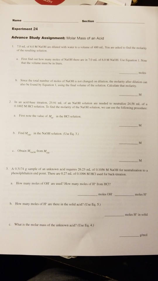 Solved Name Section Experiment 24 Advance Study Assignment: | Chegg.com