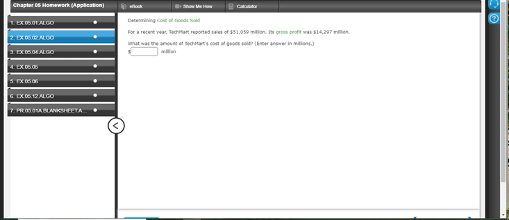 Solved Chapter 05 Homework (Application) 1. EX 05.01 ALGO | Chegg.com Solved Chapter 05 Homework (Application) 1. EX 05.01 ALGO | Chegg.com