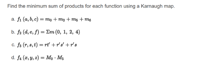 Solved Find the minimum sum of products for each function | Chegg.com