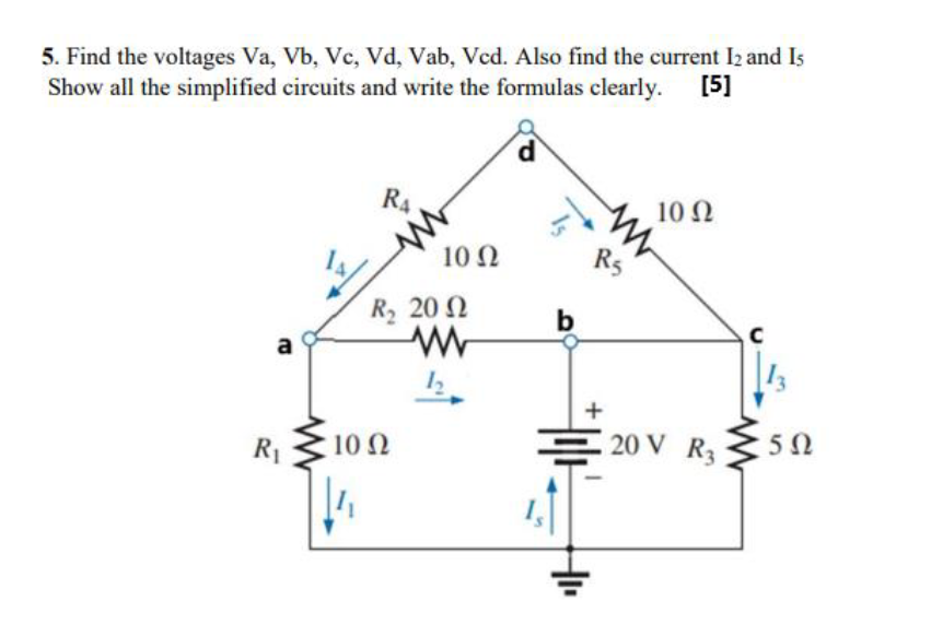 Solved 5. Find the voltages Va, Vb, Vc, Vd, Vab, Vcd. Also | Chegg.com