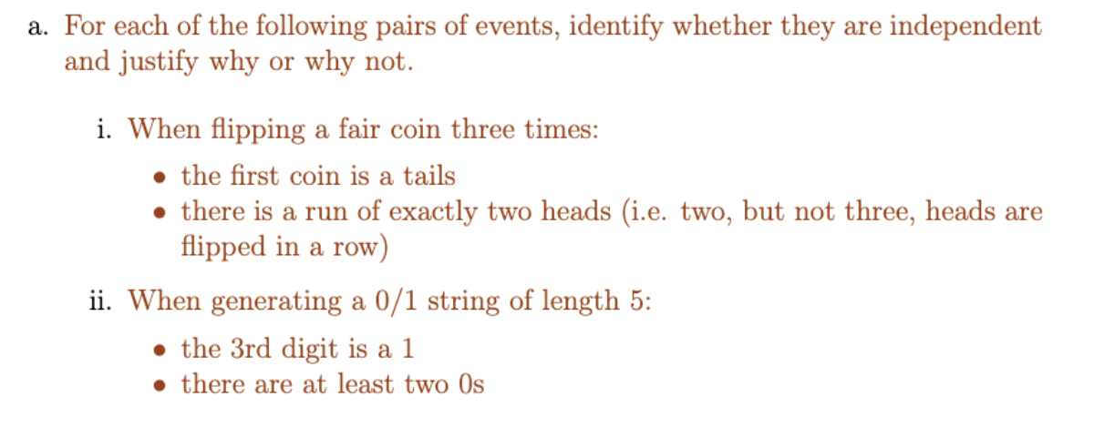 Solved For each of the following pairs of events, identify | Chegg.com