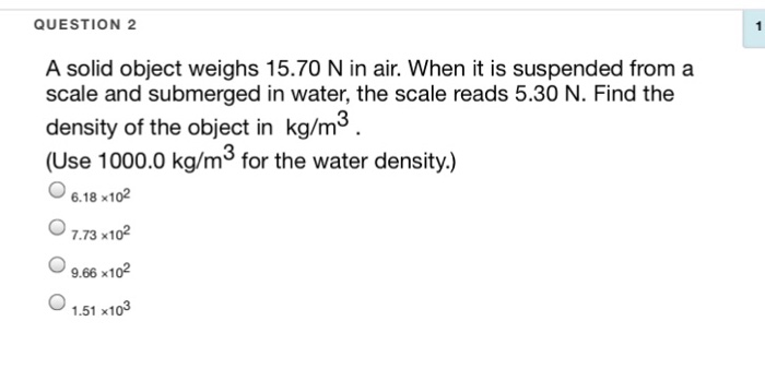 Solved QUESTION 2 A solid object weighs 15.70 N in air. When | Chegg.com