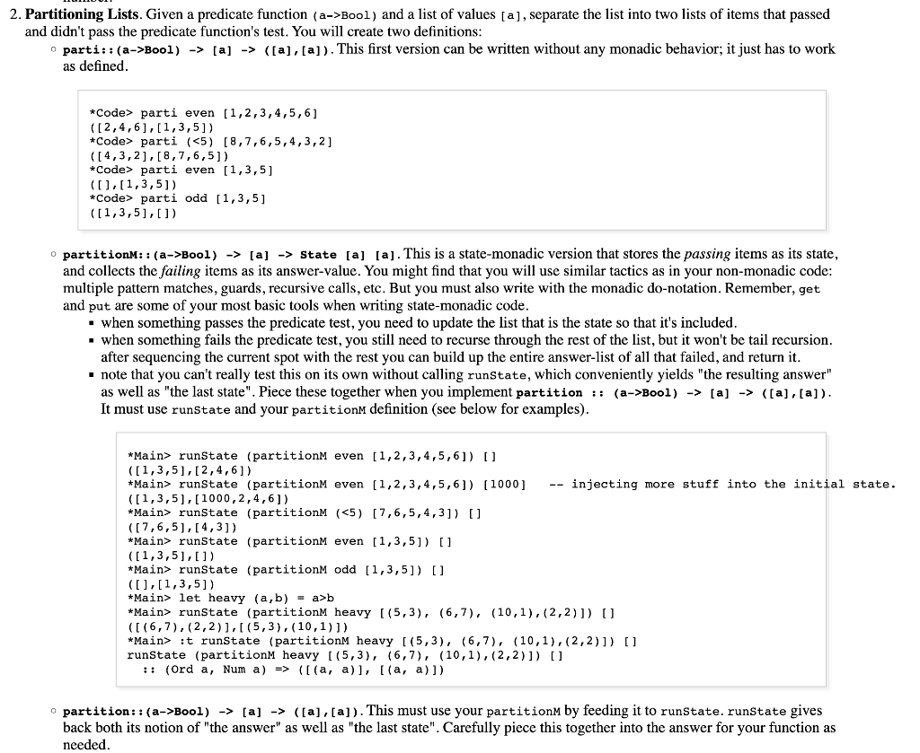 Solved artitioning Lists. Given a predicate function | Chegg.com
