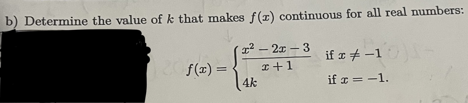 Determine the value of k ﻿that makes f(x) ﻿continuous | Chegg.com