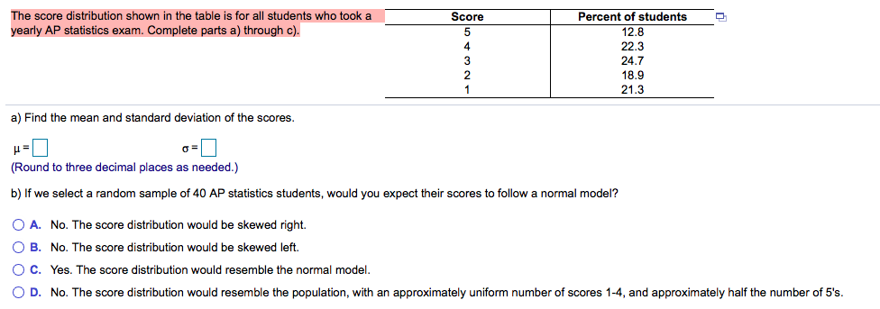 Solved The score distribution shown in the table is for all | Chegg.com