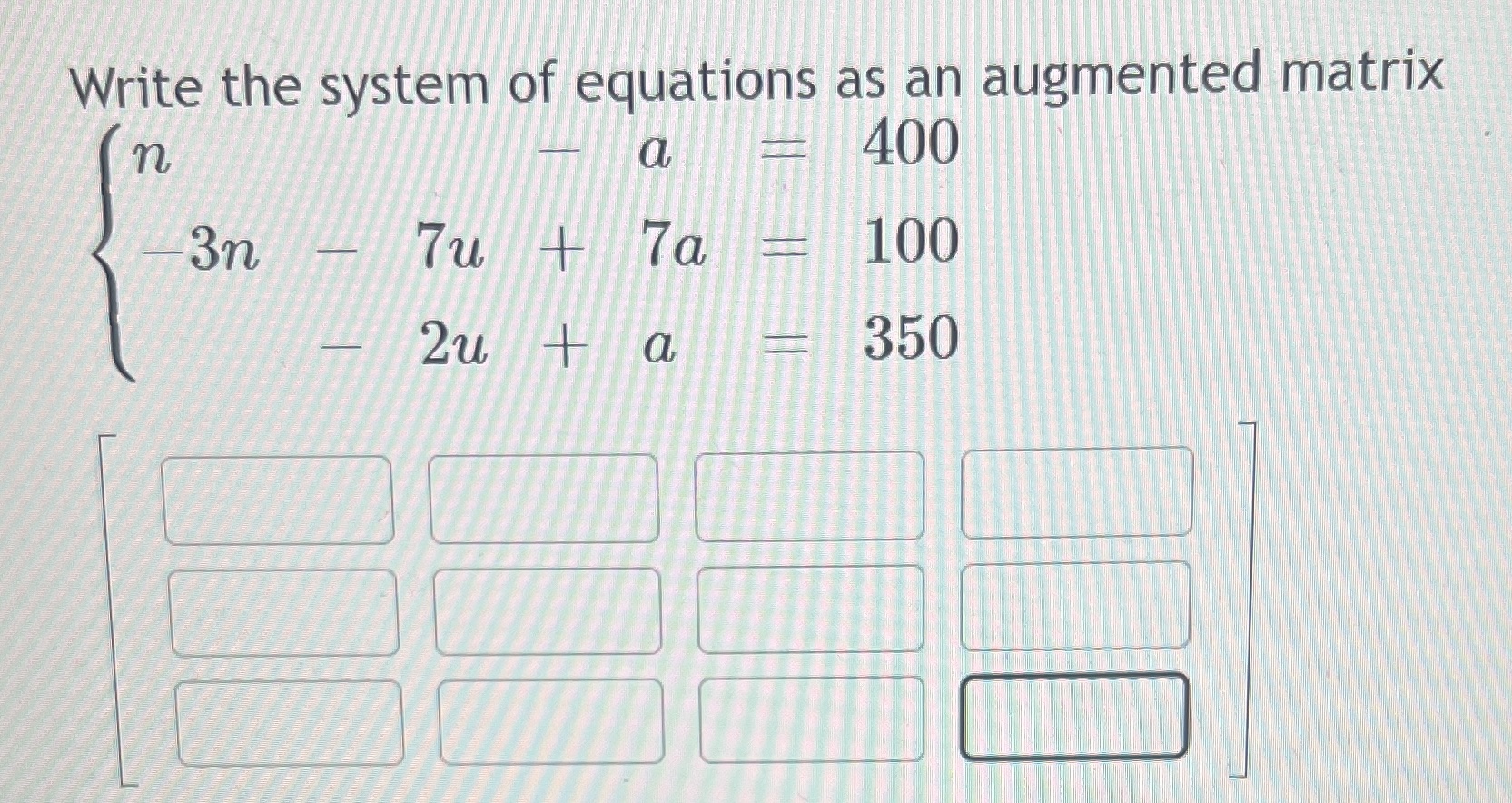 Solved Write the system of equations as an augmented | Chegg.com