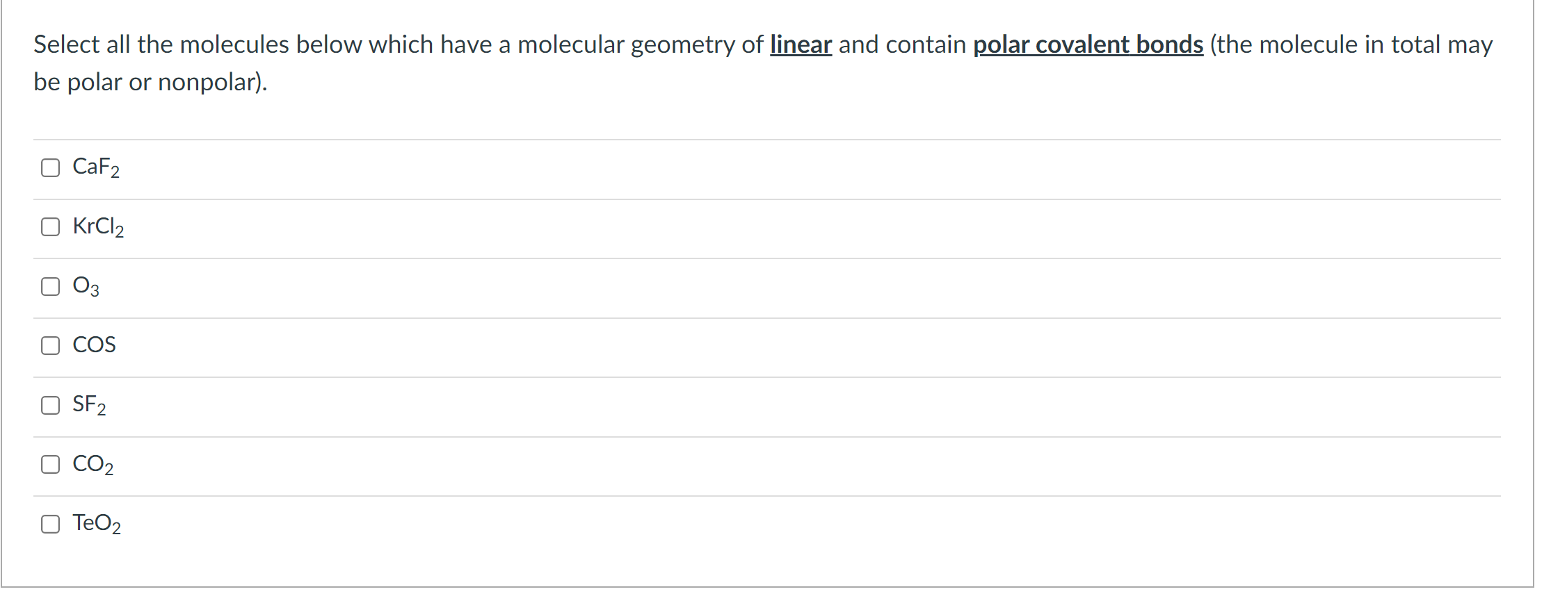 Solved Select all the molecules below which have a molecular | Chegg.com