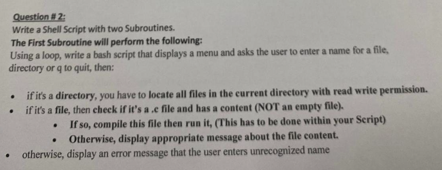Question #2: Write a Shell Script with two | Chegg.com