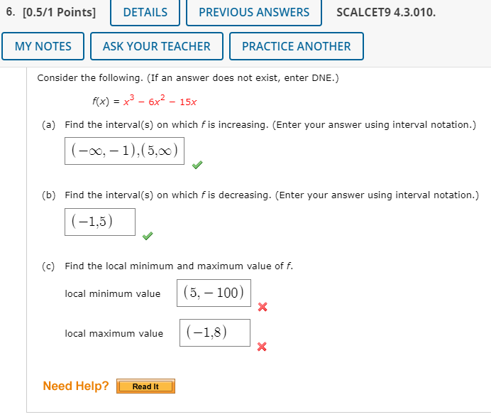 Solved 6. [0.5/1 Points] DETAILS PREVIOUS ANSWERS SCALCET9 | Chegg.com