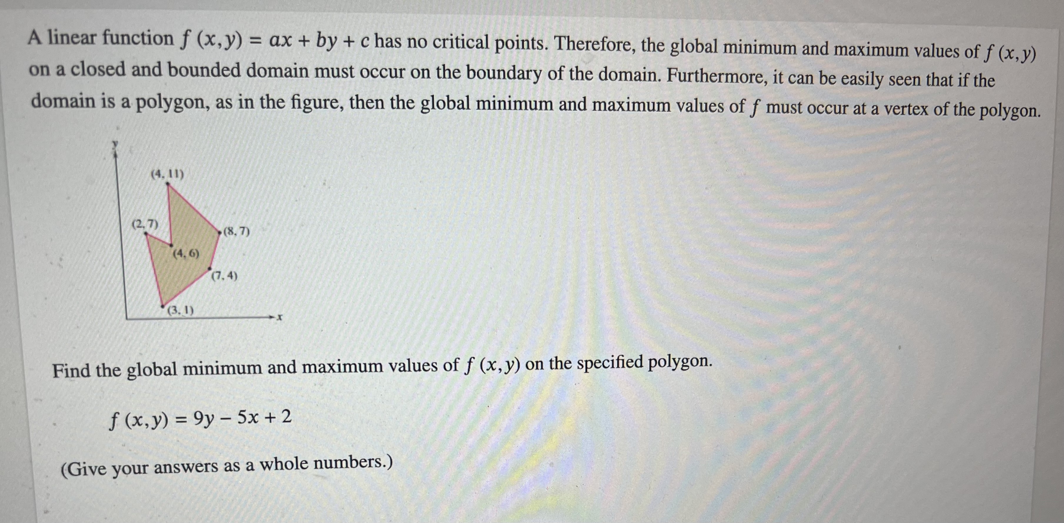 Solved A linear function f(x,y)=ax+by+c has no critical | Chegg.com