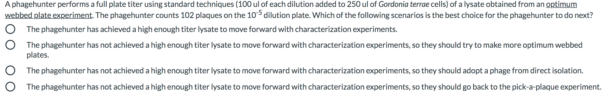 Solved A phagehunter performs a spot titer using standard | Chegg.com