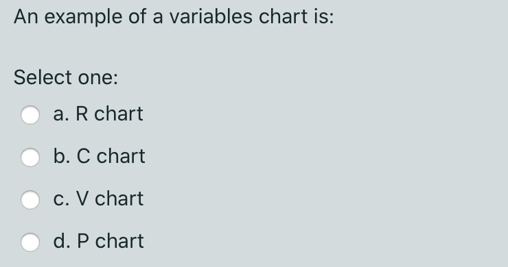 Solved An example of a variables chart is: Select one: a. R | Chegg.com