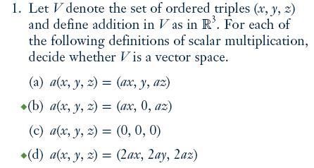 Solved 1. Let V denote the set of ordered triples (x, y, z) | Chegg.com