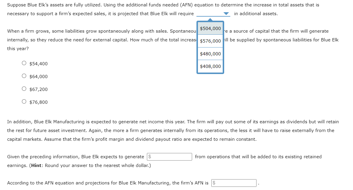 Solved 7. The Additional Funds Needed (AFN) equation Blue | Chegg.com