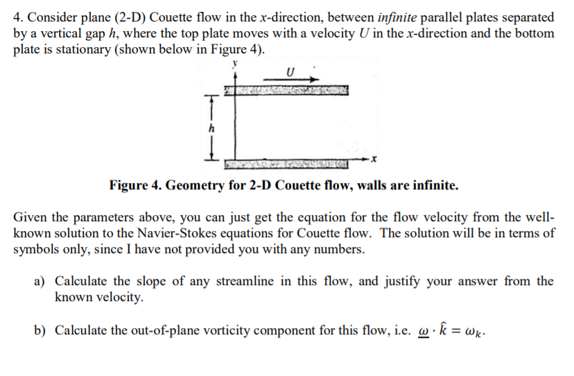 Solved 4. Consider plane (2-D) Couette flow in the | Chegg.com