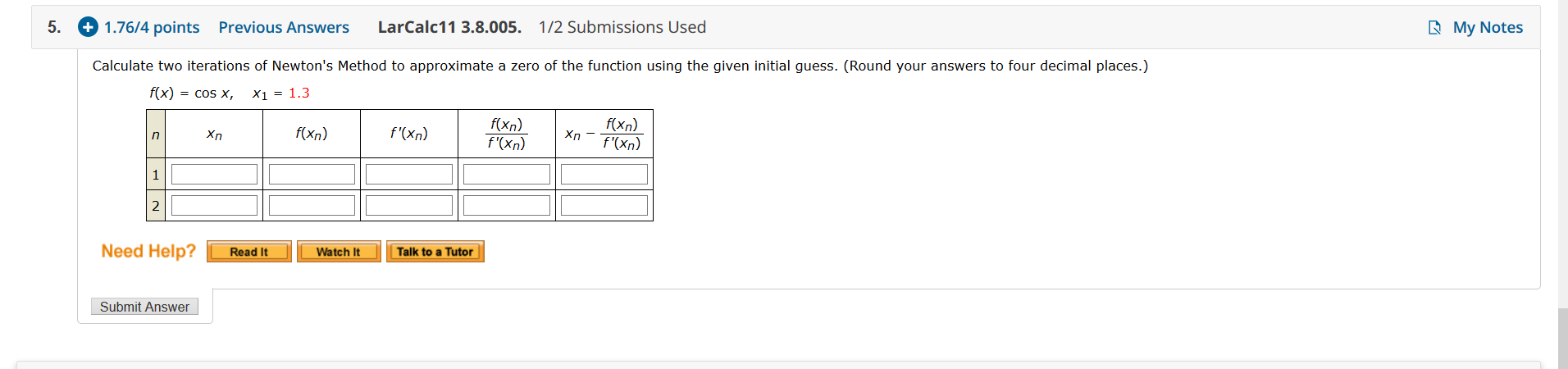 Solved 5. + 1.76/4 points Previous Answers LarCalc11 | Chegg.com
