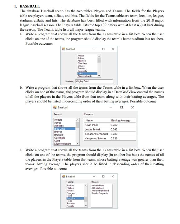 Solved 1. BASEBALL The database Baseball.accdb has the two | Chegg.com