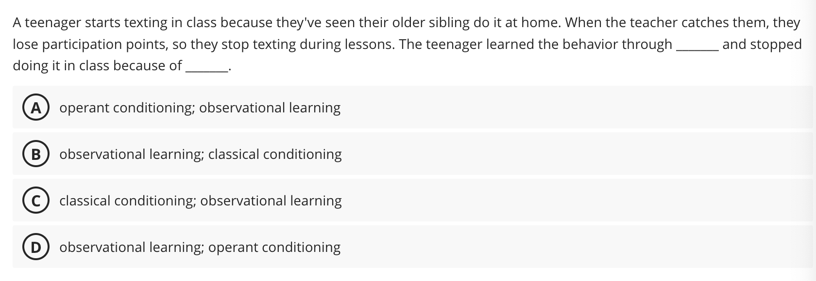 Solved A teenager starts texting in class because they've | Chegg.com