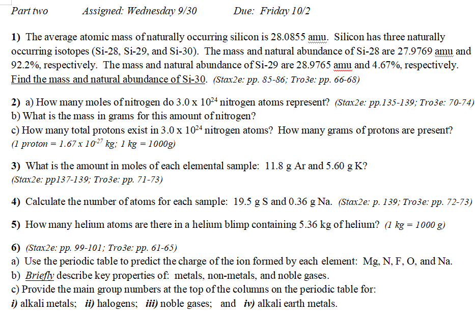 Solved Part two Assigned: Wednesday 9/30 Due: Friday 10/2 1) | Chegg.com