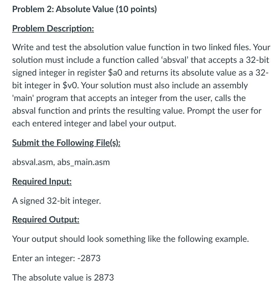 Solved Problem 2: Absolute Value (10 points) Problem | Chegg.com