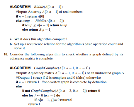 Solved ALGORITHM Riddle(A[O... - 1]) I/Input: An array | Chegg.com