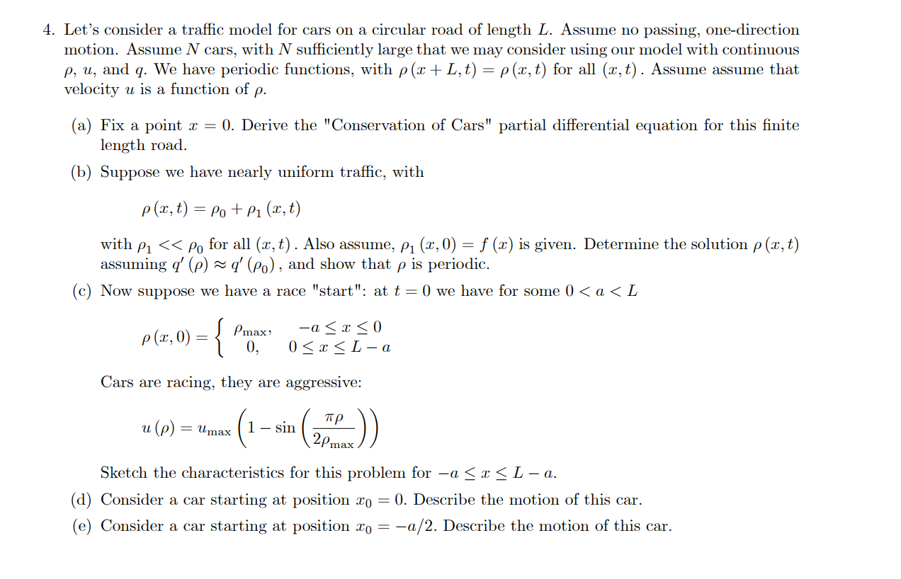 Solved 4. Let's consider a traffic model for cars on a | Chegg.com
