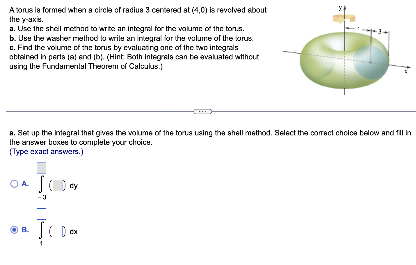 Solved A torus is formed when a circle of radius 3 centered | Chegg.com