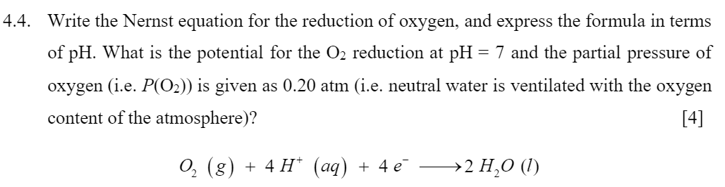 Solved 4. Write the Nernst equation for the reduction of | Chegg.com