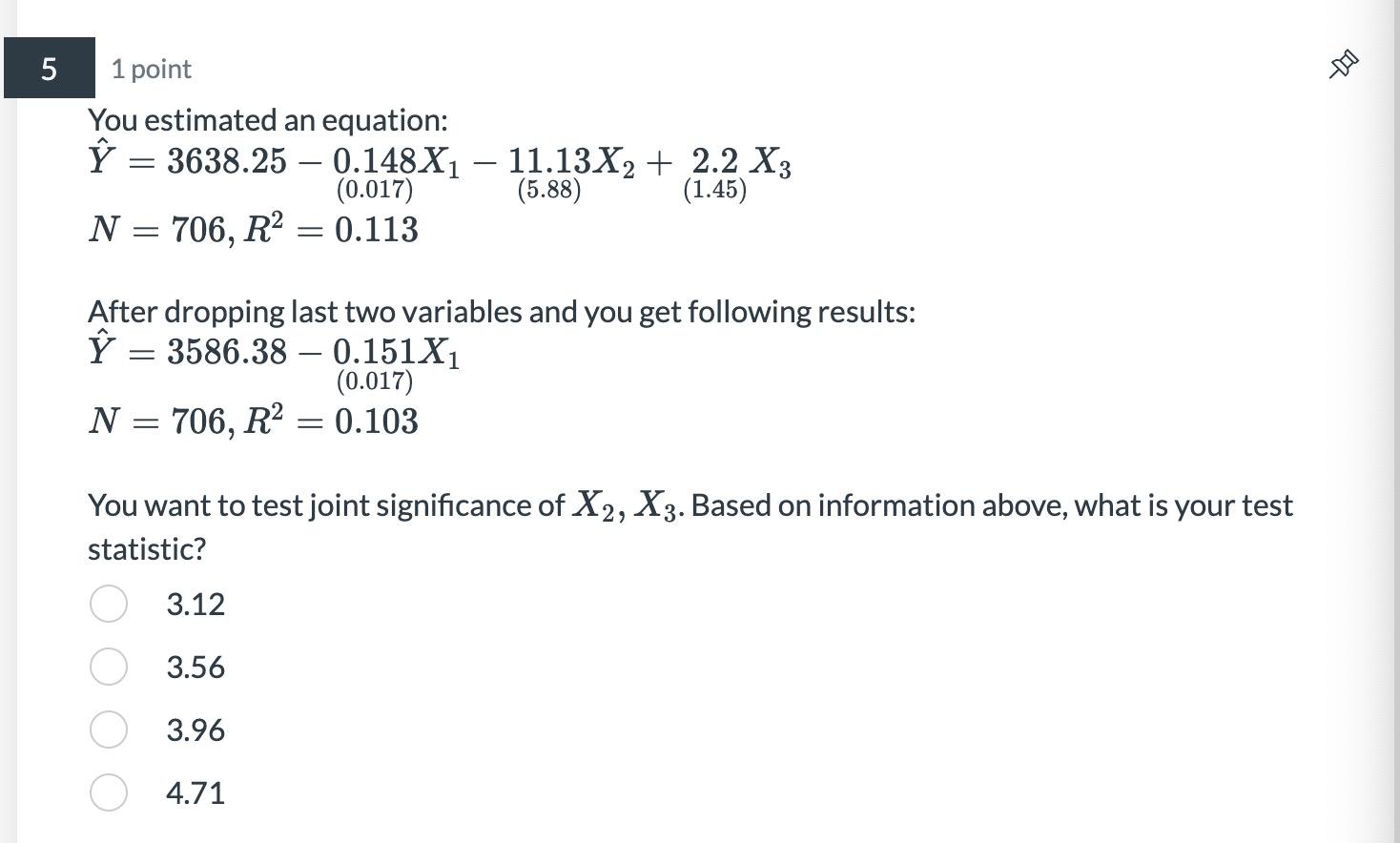Solved 1 point You estimated an equation: | Chegg.com
