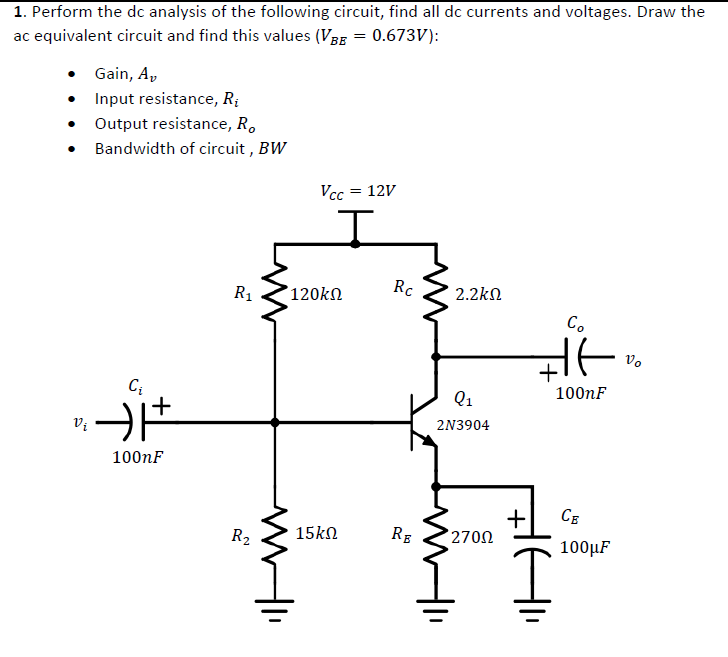 Solved 1. Perform the dc analysis of the following circuit, | Chegg.com