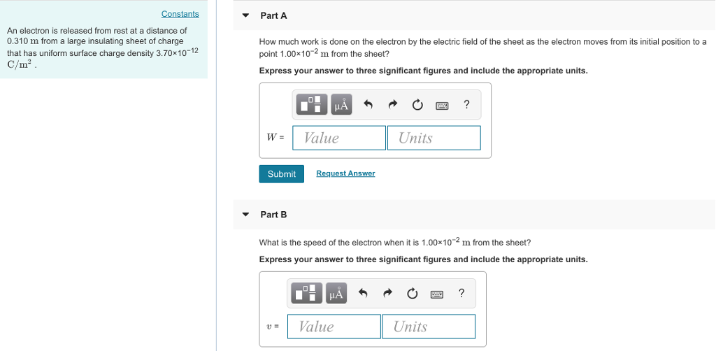 Solved Constants Part A An electron is released from rest at | Chegg.com