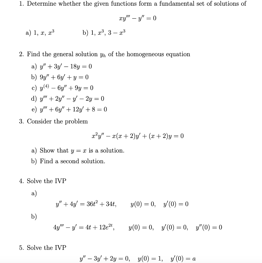 Solved 1. Determine whether the given functions form a | Chegg.com