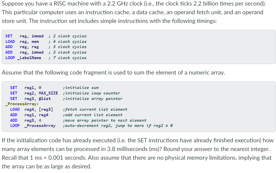 Solved Suppose you have a RISC machine with a 2.2GHz ﻿clock | Chegg.com