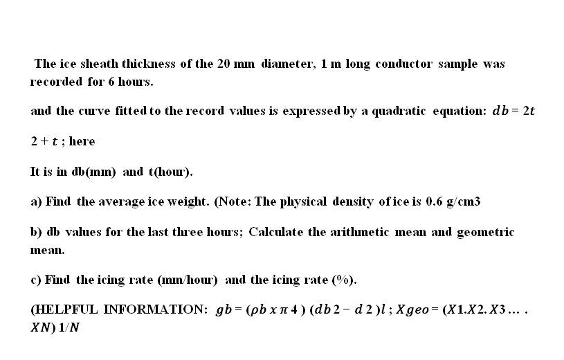 Solved The ice sheath thickness of the 20 mm diameter, 1 m | Chegg.com