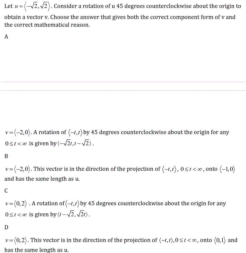 Solved Consider a rotation of u 45 degrees counterclockwise | Chegg.com