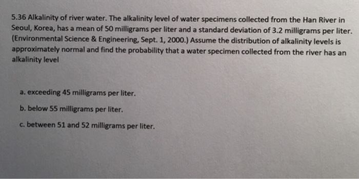 Solved 5.36 Alkalinity of river water. The alkalinity level | Chegg.com