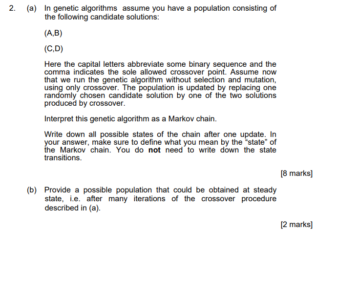 2. (a) In genetic algorithms assume you have a | Chegg.com