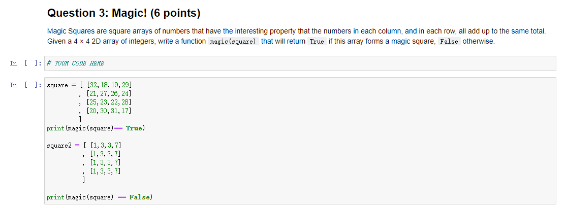 Solved Question 3: Magic! (6 points) Magic Squares are | Chegg.com