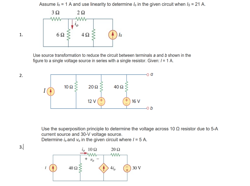 Solved Assume lo = 1 A and use linearity to determine lo in | Chegg.com