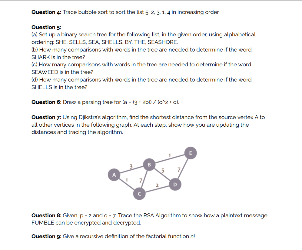 Solved Question 5 A Set Up A Binary Search Tree For The 