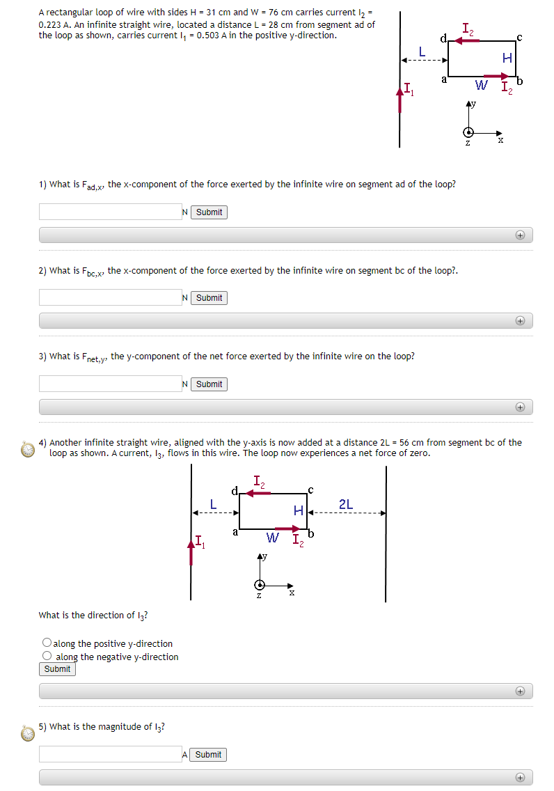 Solved A rectangular loop of wire with sides H = 31 cm and W | Chegg.com
