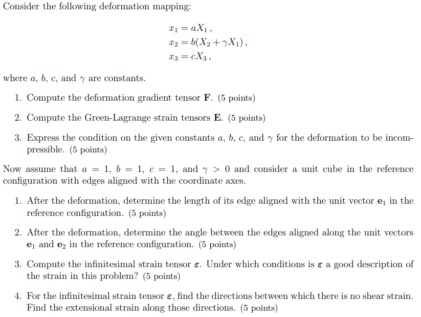 Solved Consider the following deformation mapping: | Chegg.com